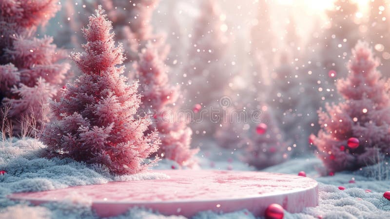 Pink Snowy Christmas Trees - Generative Ai Stock Illustration ...