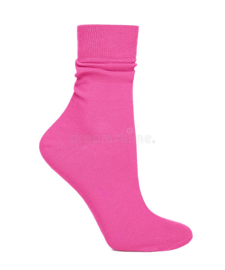 Pink Sock Isolated on White. Footwear Accessory Stock Photo - Image of ...