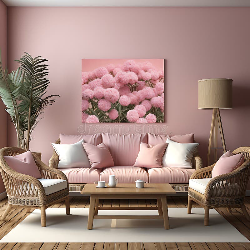 Pink Sofa in a Bedroom Space. Room Interior Stock Illustration - Illustration of lifestyle ...
