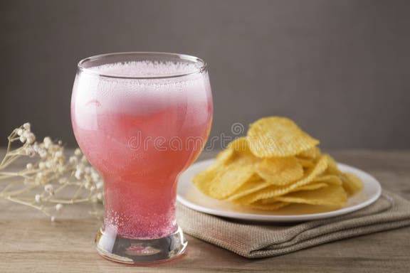 Pink Soft Drinks and Crisps Stock Photo - Image of cool, water: 249367302