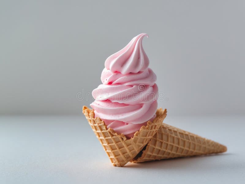 Pink Soft Serve Ice Cream in a Waffle Cone Stock Photo - Image of ...