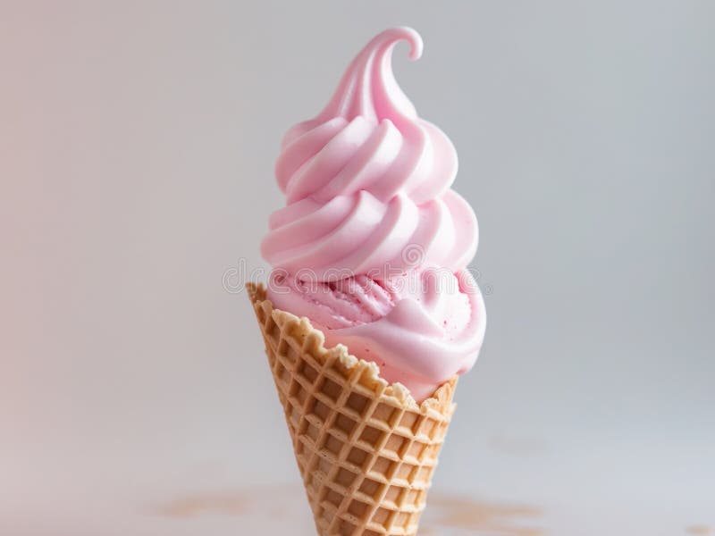 Pink Soft Serve Ice Cream in a Waffle Cone. Stock Image - Image of ...