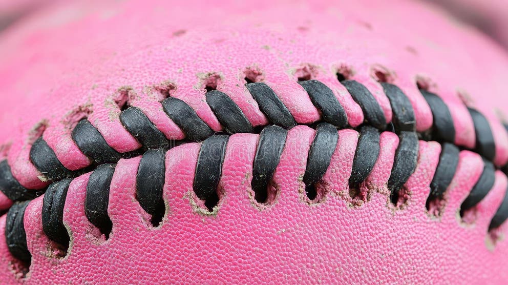 Pink Softball Closeup, Stitches and Texture Stock Image - Image of ...