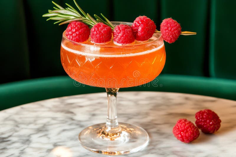 A Pink Sour Cocktail Mixed with Raspberry and Rosemary, Served in a ...