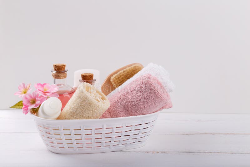 Pink Spa setting stock image. Image of rose, hygiene - 122787577