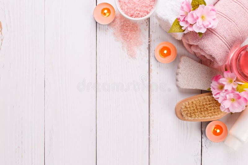 Pink Spa setting stock photo. Image of aroma, cosmetic - 122787870
