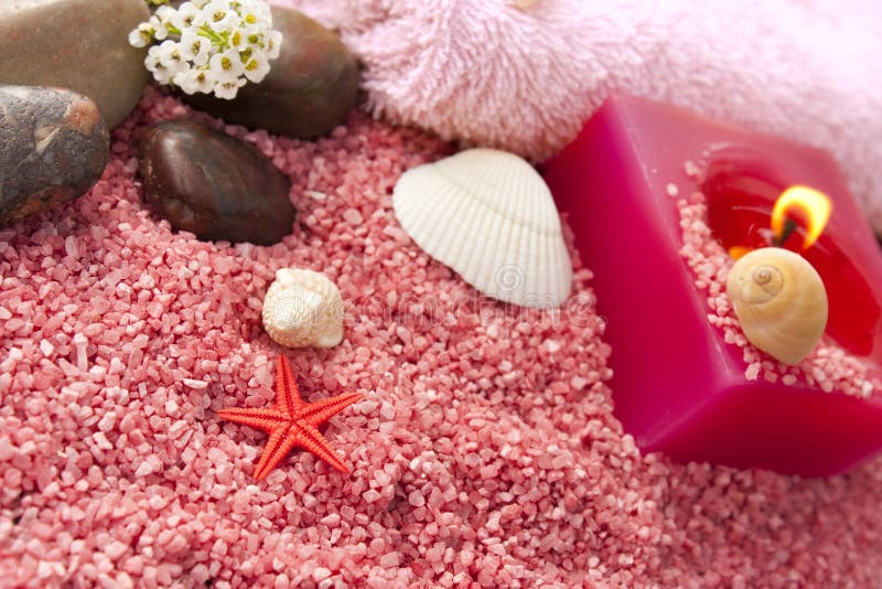 Pink Spa Setting on Natural Wood Stock Image - Image of nature, pure ...