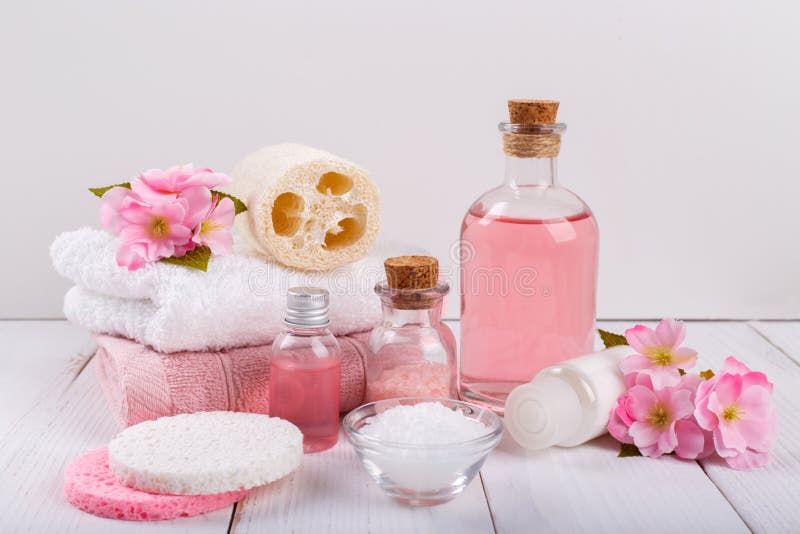 Pink Spa setting stock photo. Image of healthy, rose - 115218048
