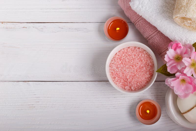 Pink Spa setting stock photo. Image of aromatherapy - 148908804