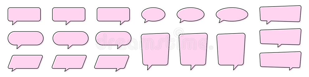 Pink Speech Bubble Set. Flat Pink Communication Bubbles. Text, Chat ...