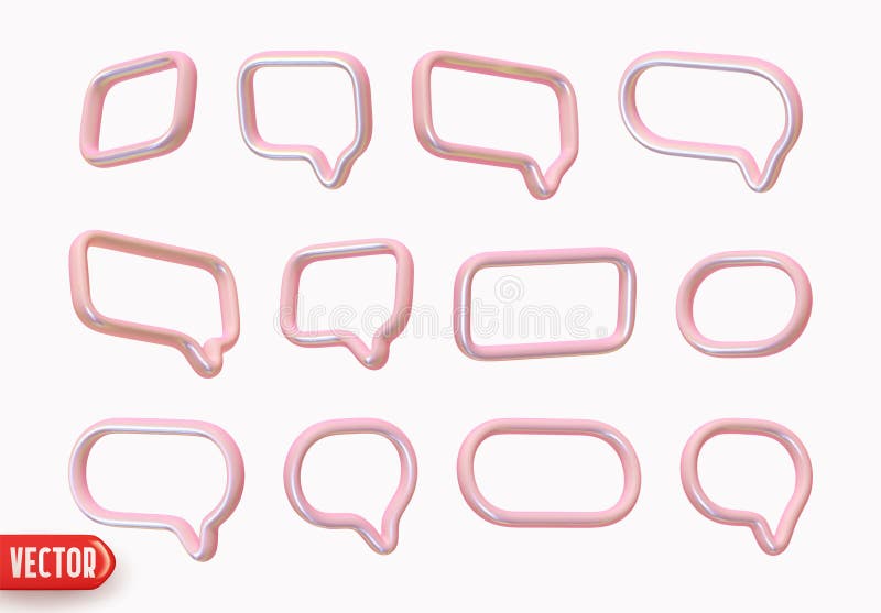 Pink Speech Bubbles. Minimal Set of Chat Dialog Bubble Line Icons Stock ...