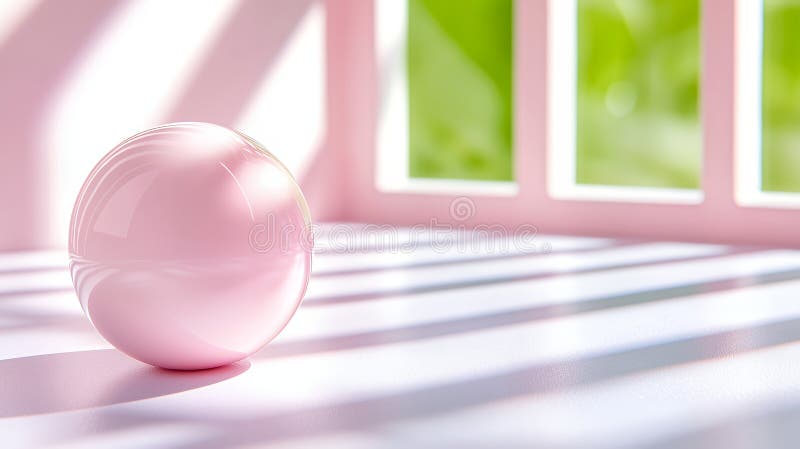 Pink Sphere on a White Surface Next To a Window with Sunlight Stock ...