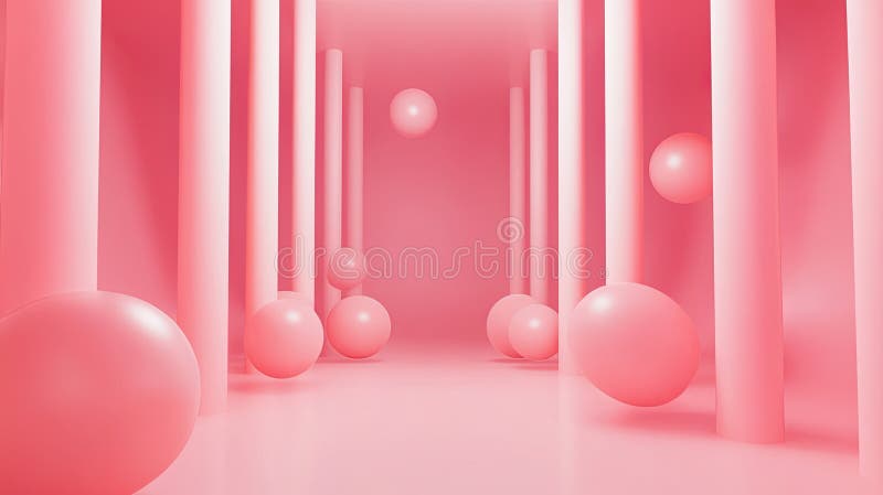 Pink Spheres and Columns Abstract Background. 3D Render Stock Image ...