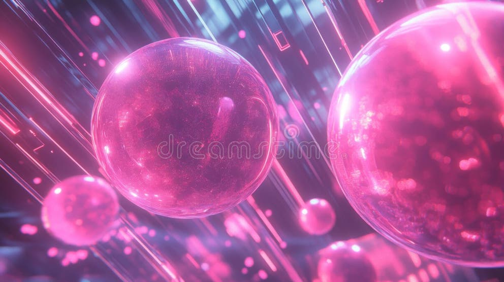 Pink Spheres Floating in a Neon Light Field Stock Illustration ...