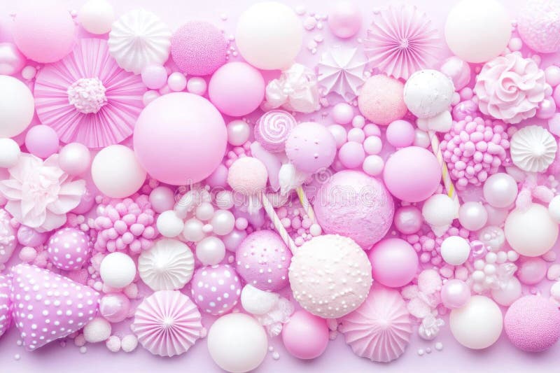 Pink Spheres and Flower Arranges with Pastel Theme, Candy Concept on ...