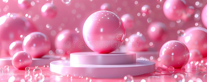 Pink Spheres and Podiums with Reflective Surfaces in Abstract ...