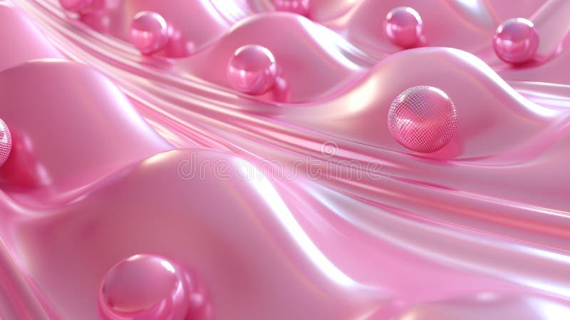 Pink Spheres on Wavy Silky Pink Surface. Abstract Composition with ...