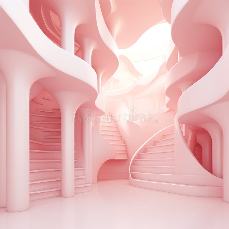 A Pink Spiral Staircase with Columns and Arches Stock Photo - Image of ...