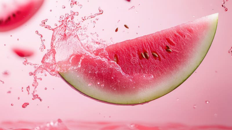 Pink Splash with Watermelon Slice Stock Image - Image of summer, water ...