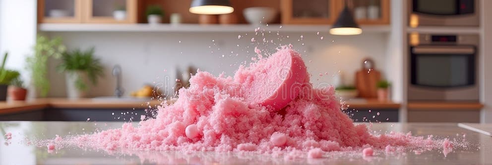 Pink Sponge and Powder Explosion in Modern Kitchen Stock Image - Image ...