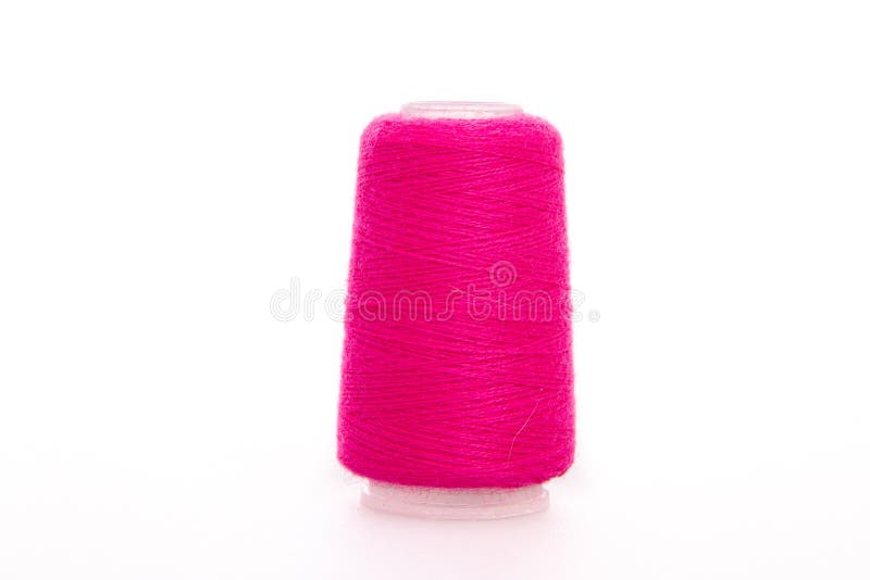 Pink Spool of Thread Isolated on White Background. Skein of Woolen ...