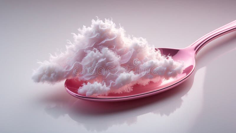 A Pink Spoon Holds a Small, Fluffy Cloud-like Substance Against a Soft ...