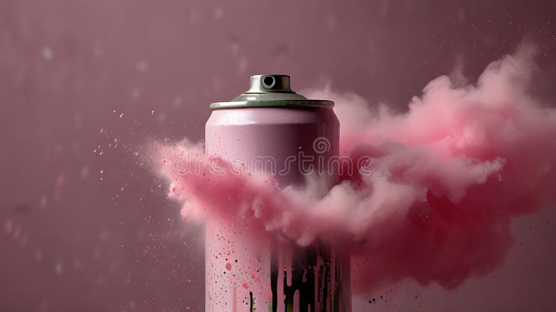 Pink Spray Paint Can Explosion Against a Dusty Pink Background Stock ...