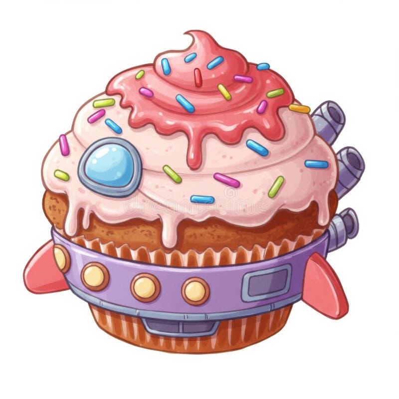 Pink Sprinkle Cupcake Rocket Ship Illustration Stock Illustration ...