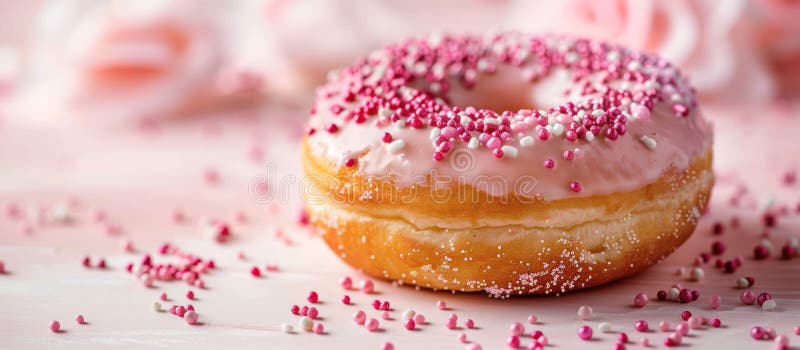 Pink sprinkled donut stock photo. Image of bakery, treat - 322138428