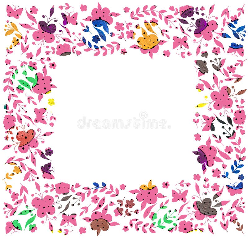 Pink Square Flower Frame on White Background Stock Illustration ...
