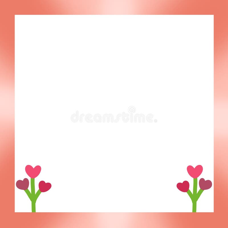Pink Square Frame Decorated with Red Heart-shaped Flowers. White ...