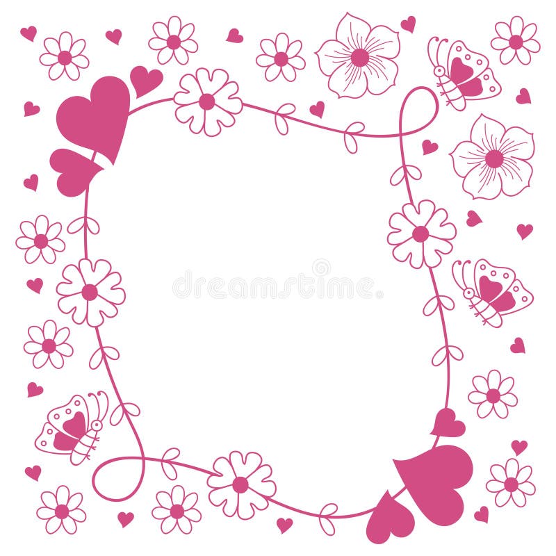 Pink Square Line Art Flower Abstract Leaf Floral Frame Stock Vector ...