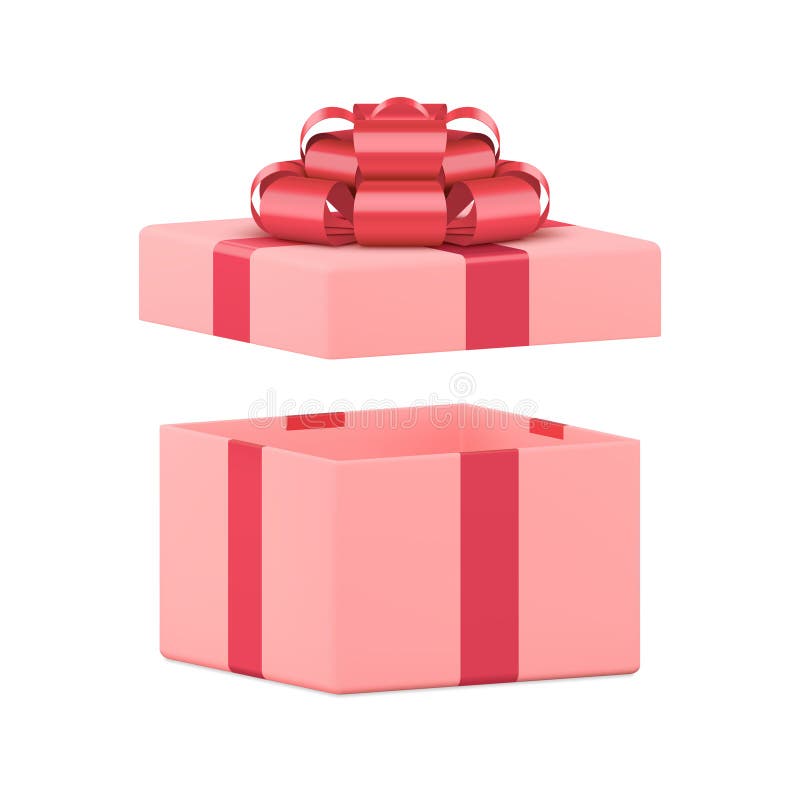 Pink Squared Open Gift Box with Red Bow Ribbon Feminine Present 3d Icon ...