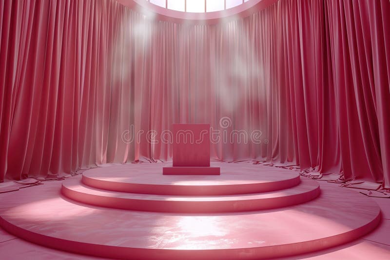 Pink Stage with Circular Steps and Curtains Stock Illustration ...