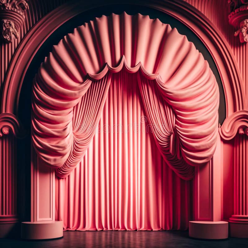 Pink Stage Curtain with Arched Entrance, Generative AI Stock ...