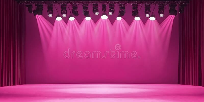 Pink Stage Lighting Spotlight Backdrop Empty Performance Space Stock ...