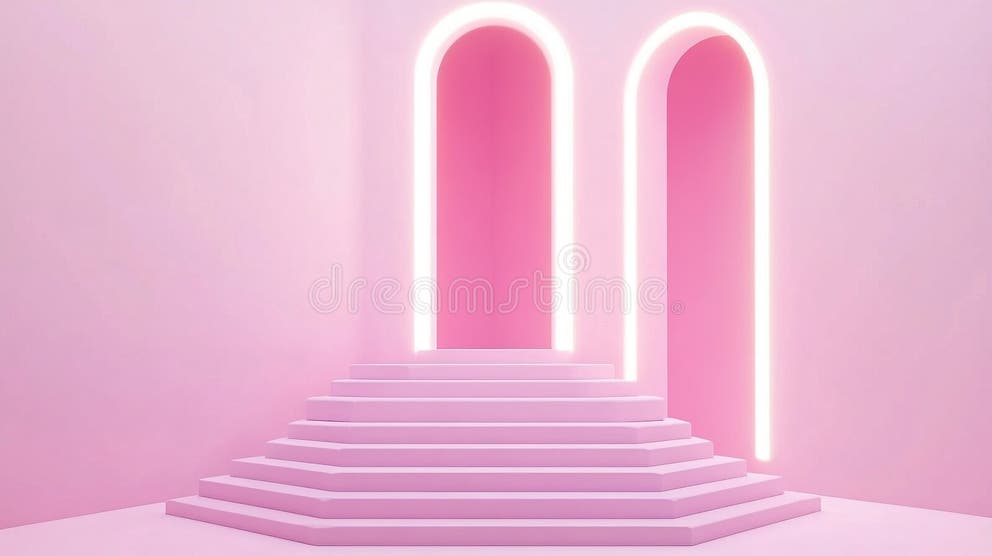 Pink Stage Steps Archway Neon Light Backdrop Display Stock Photo ...