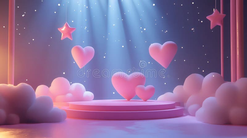 A Pink Stage with Three Hearts and Stars Stock Image - Image of ...