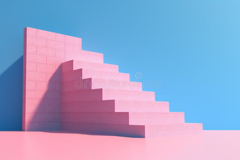 Pink Stairs on a Blue Background, Minimal Concept Stock Illustration ...