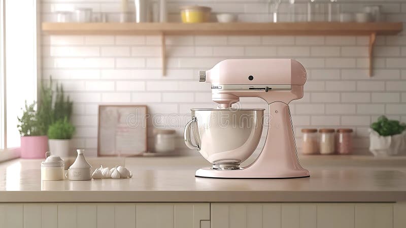 Pink Stand Mixer on Kitchen Counter Stock Illustration - Illustration ...