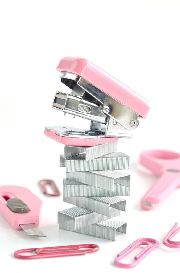 Pink Stapler with Office Accessories Stock Image - Image of metal ...