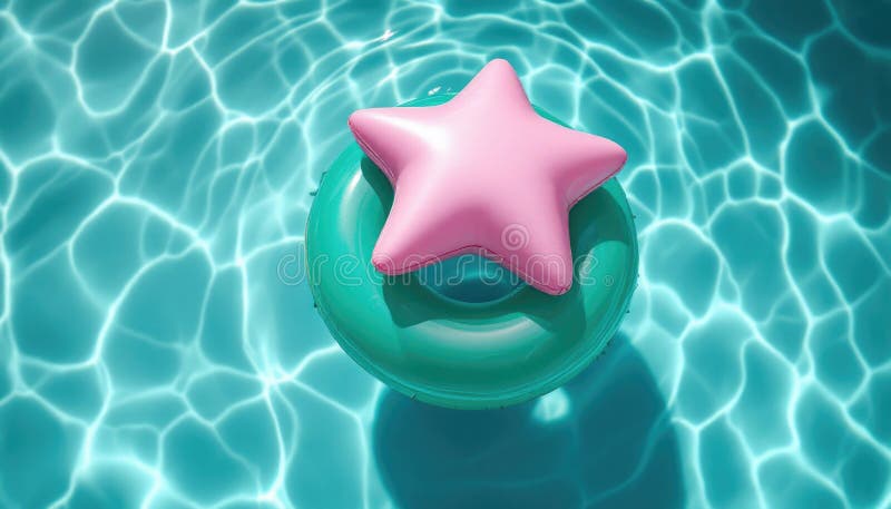 Pink Star and Green Inflatable Float in Clear Blue Pool Water Stock ...