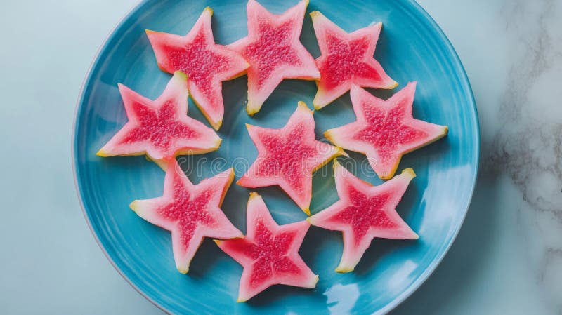 Pink Star Shaped Fruit Slices on Teal Plate Stock Illustration ...
