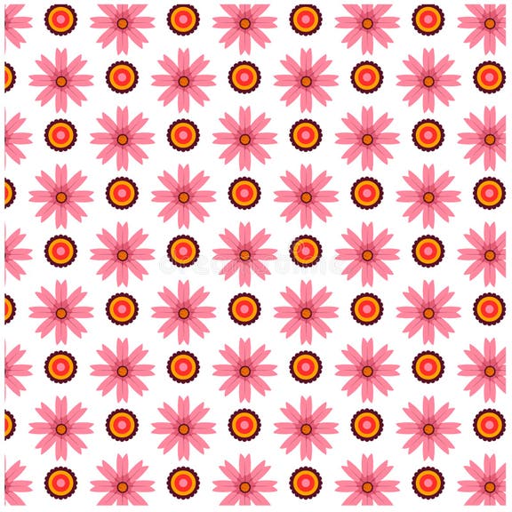Pink Starburst & Orange Circle Grid: Retro Pattern Repeat Stock Vector ...