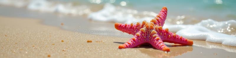 Pink Starfish on Wet Second Beach Sand, Tide Pools Visible , Marine ...