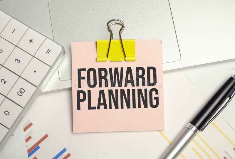 Pink Sticker with Calculator, Charts and Forward Planning Words Stock ...