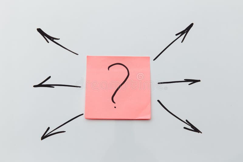 Pink Sticker with Question Mark and Many Arrows. Concept of Choosing a ...
