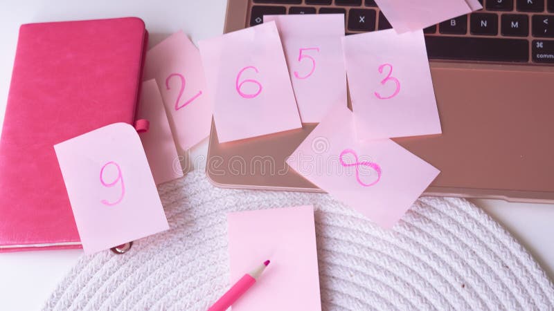 Pink Stickers with Numbers Analysis Concept Stock Photo - Image of ...