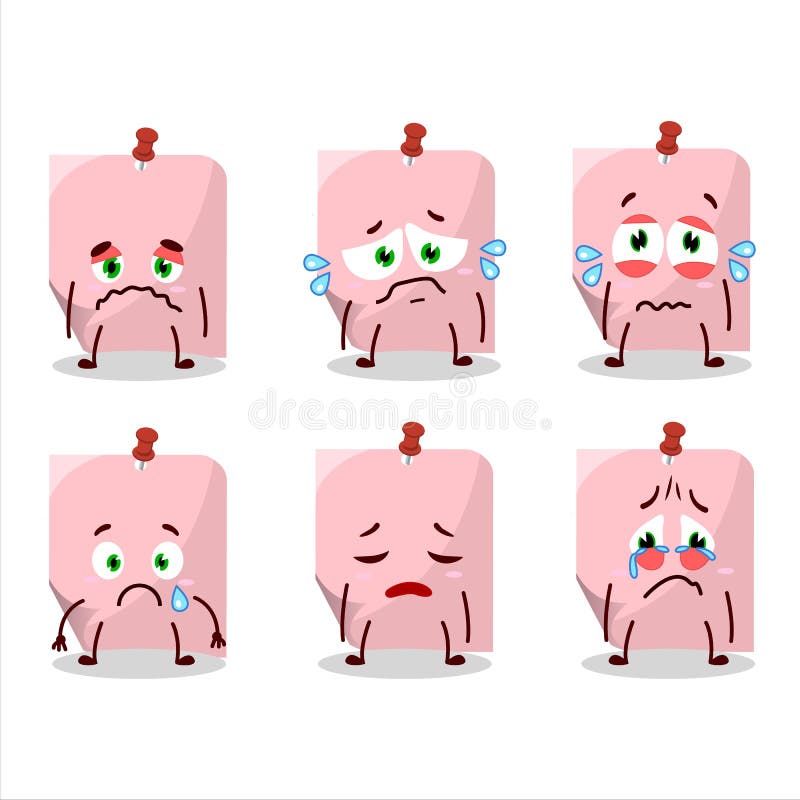 Pink Sticky Note Cartoon Character with Sad Expression Stock Vector ...