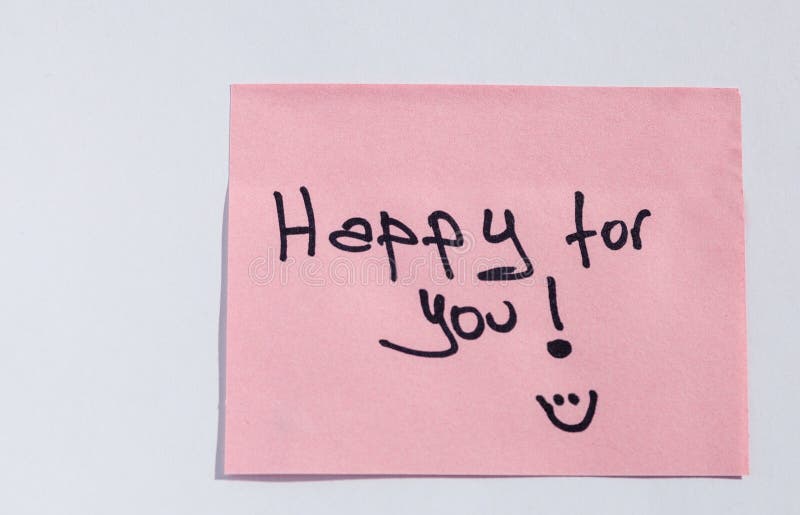 Pink Sticky Note with Handwritten Happy for You! Message Stock Image ...